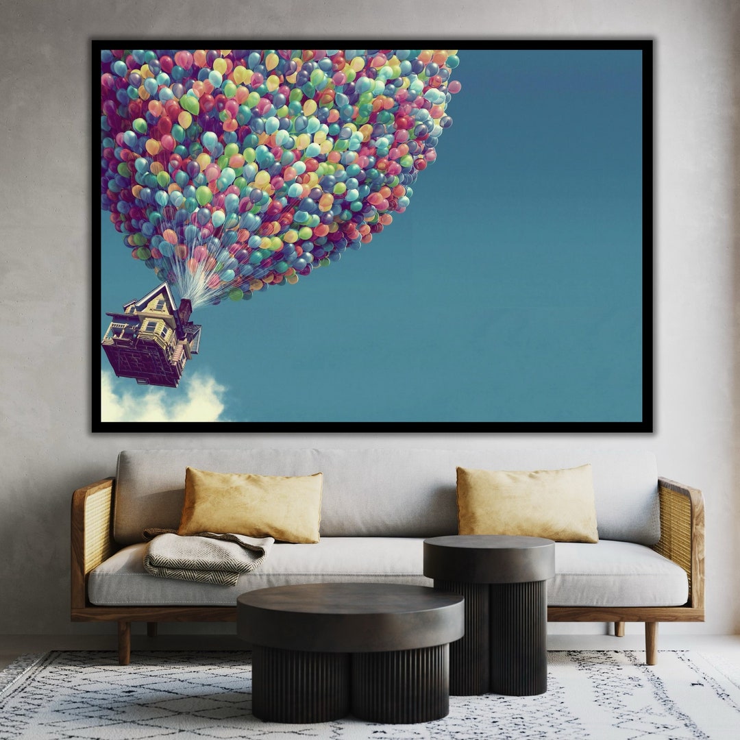 Disney's up Canvas Print, Pixar Balloon Art Poster for Nursery, Large ...