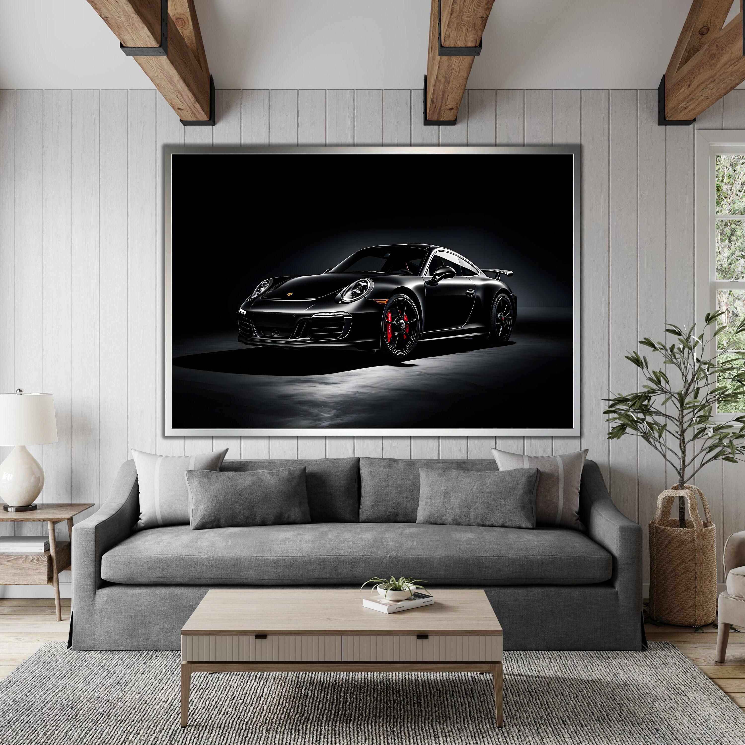 Modern Black Porsche Canvas Painting, Ready to Hang, Noble Car Home ...