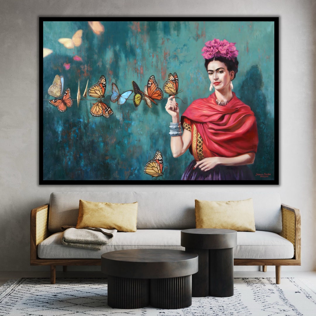 Frida Kahlo Canvas Print, Colorful Butterfly Wall Art, Large Wall Decor ...