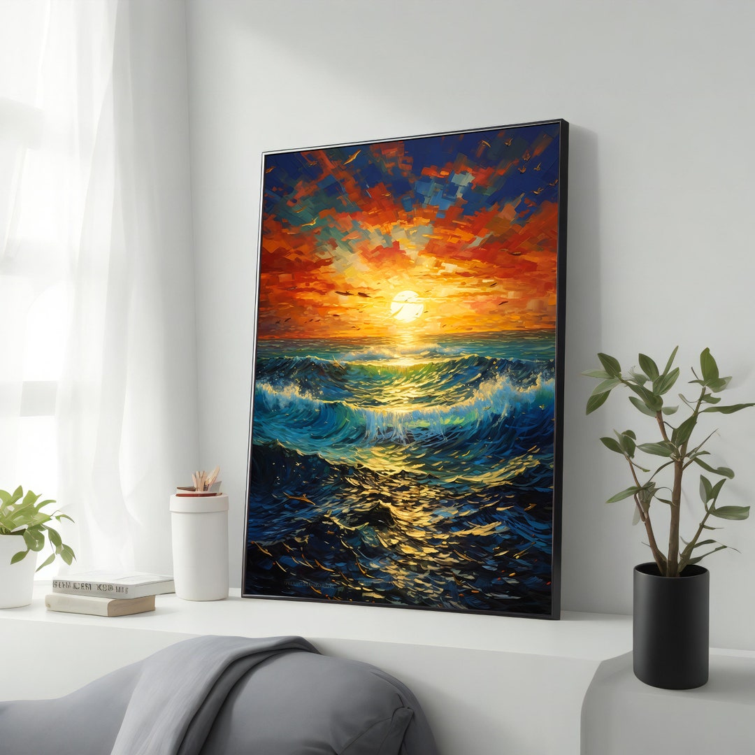 Sunset Canvas Print, Ocean View Wall Decor, Framed Ready to Hang Art ...