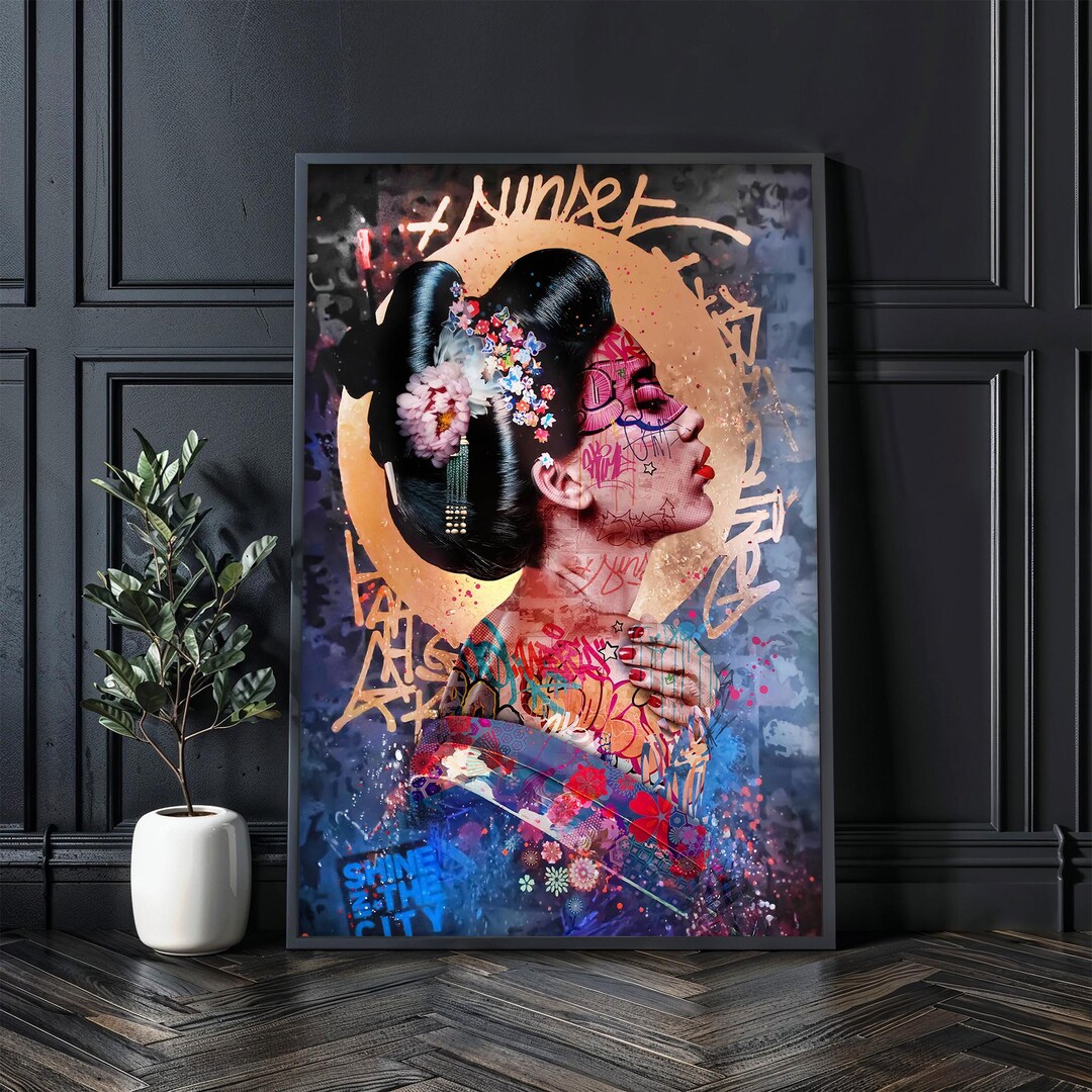 Vibrant Geisha Graffiti Canvas Print - Japanese Street Art Wall Decor ...