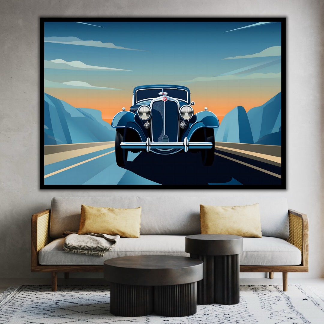 Classic Car Canvas Painting, İllustration Car Wall Art, Vintage Home ...