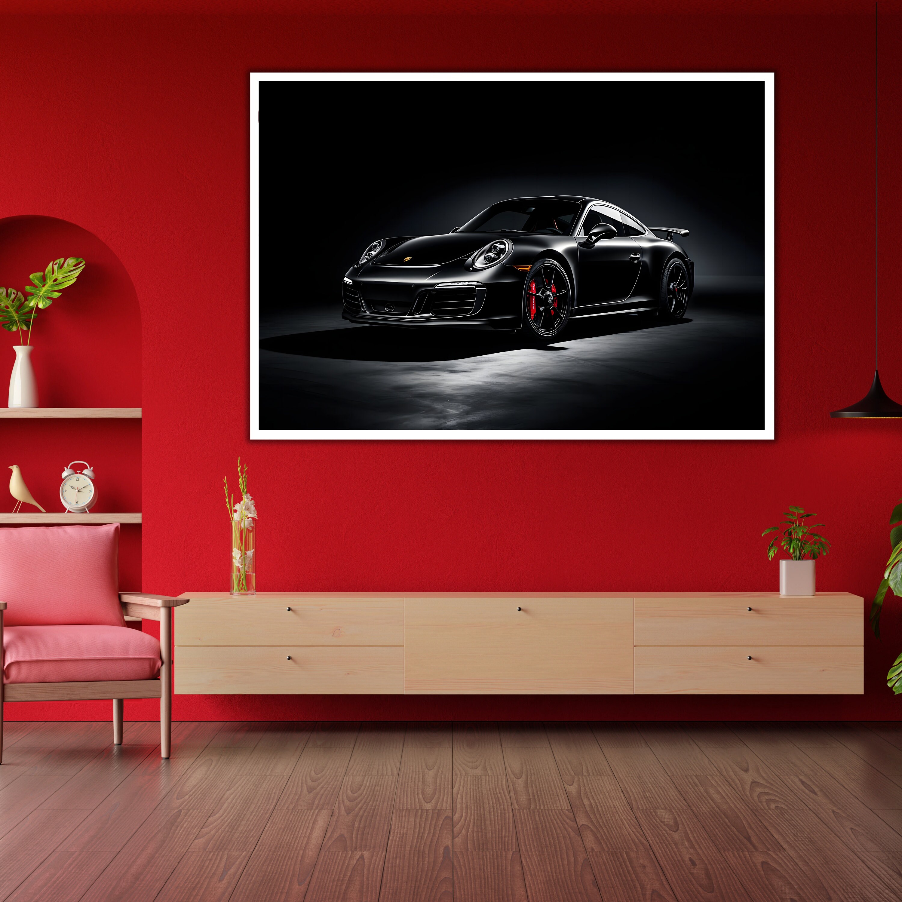 Modern Black Porsche Canvas Painting, Ready to Hang, Noble Car Home ...