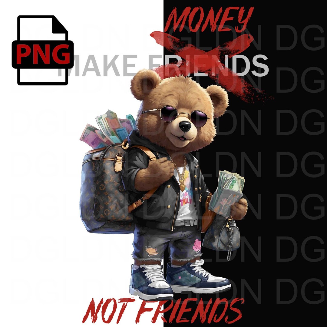 DTF PNG Money Teddy Bear Design for T-shirts, Hoodies Direct to Film ...