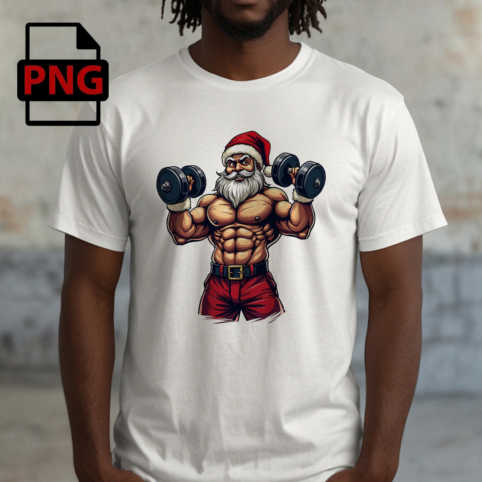 Papá Noel musculoso levantando pesas PNG: diseño divertido de fitness ...