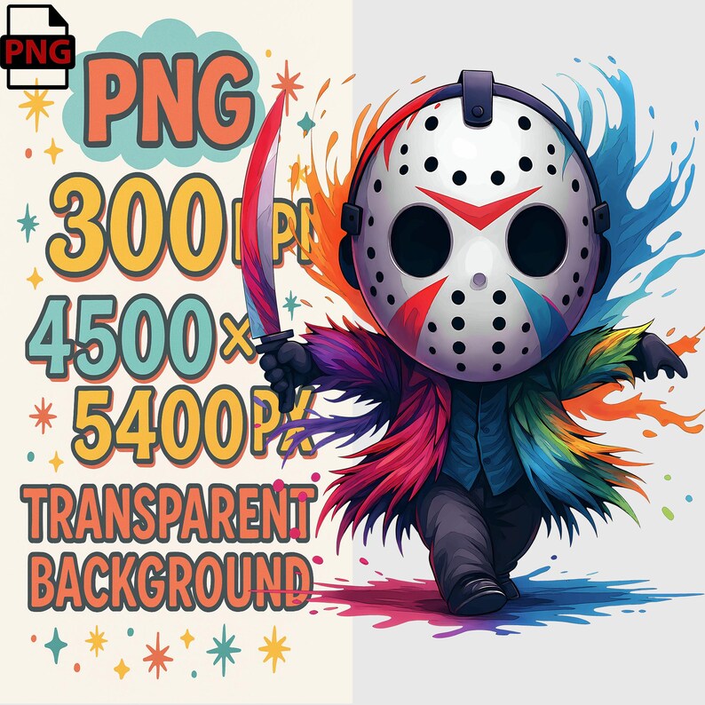 Hockey Mask Slasher Chibi PNG Bundle – 3 Transparent 300 DPI Files ...