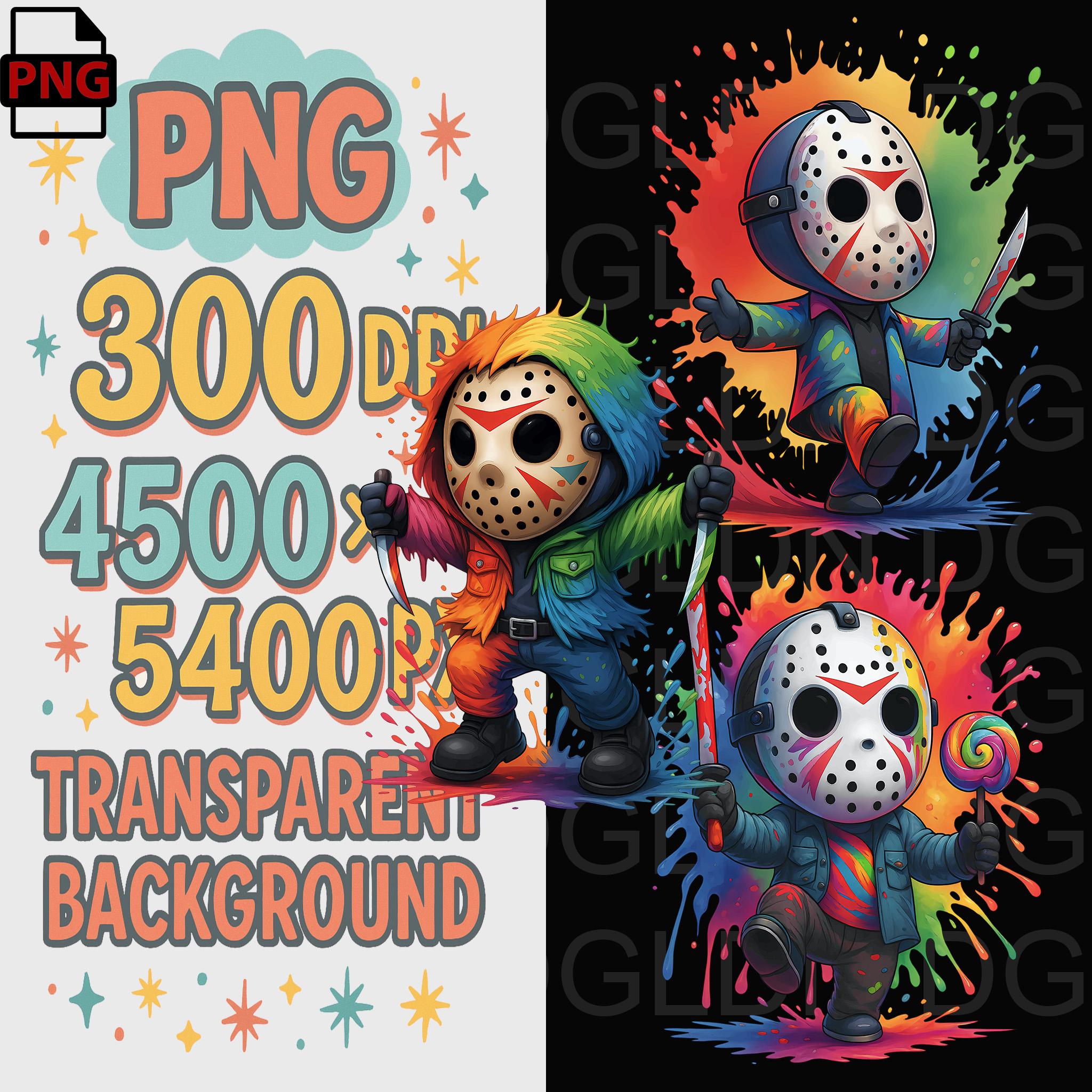 Kawaii Slasher Chibi PNG: Rainbow Splatter Horror Clipart (300 DPI ...