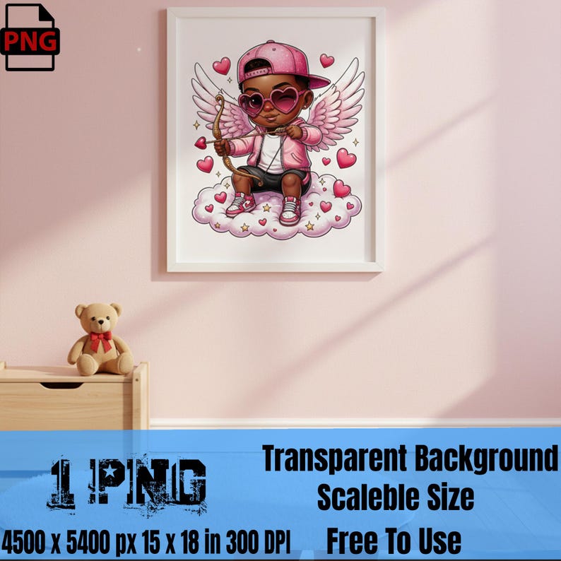 Black Toddler Cupid PNG Bundle | Urban Valentine Clipart | Streetwear ...
