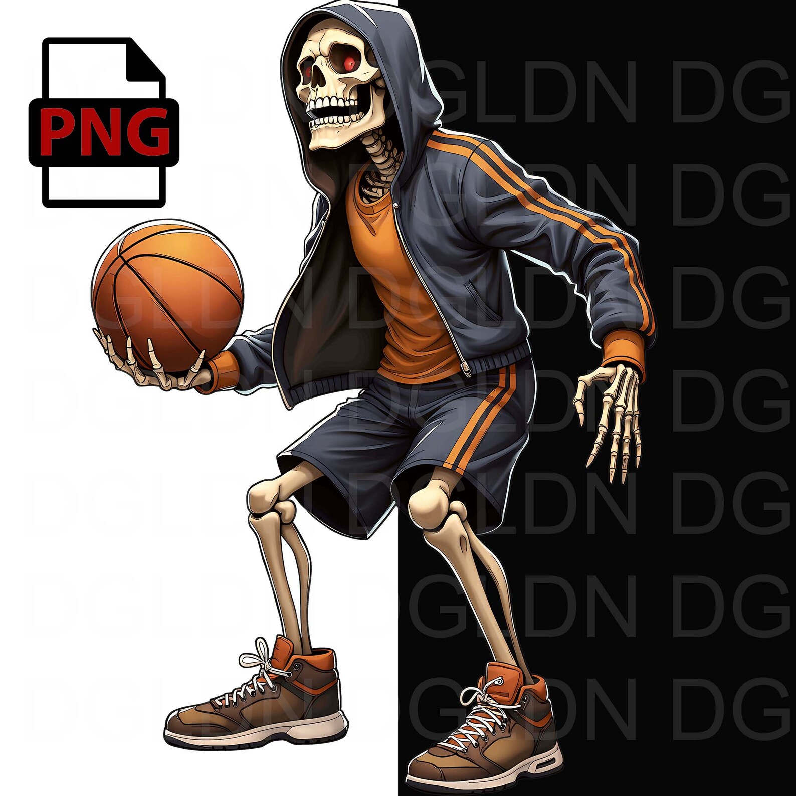 Skeleton Basketball Art PNG | Basketball Skeleton Illustration ...
