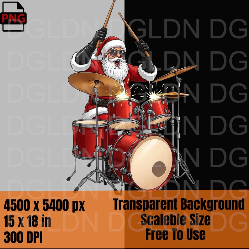 Rock Band Santa PNG Bundle – Christmas Music Clipart Set of 3 – Santa ...