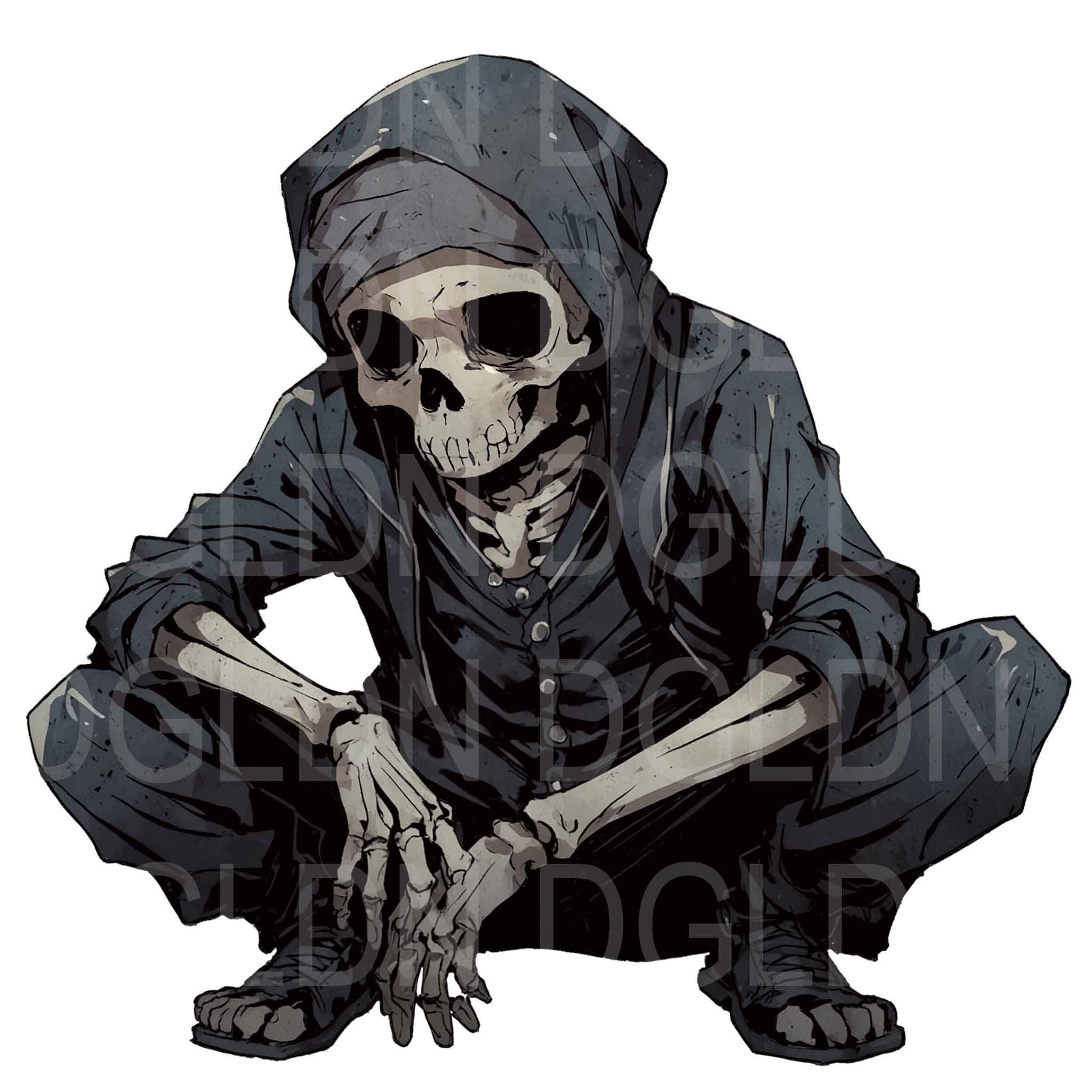 Grim Urban Skeleton PNG – Hooded Skeleton Art for Dark Aesthetic ...