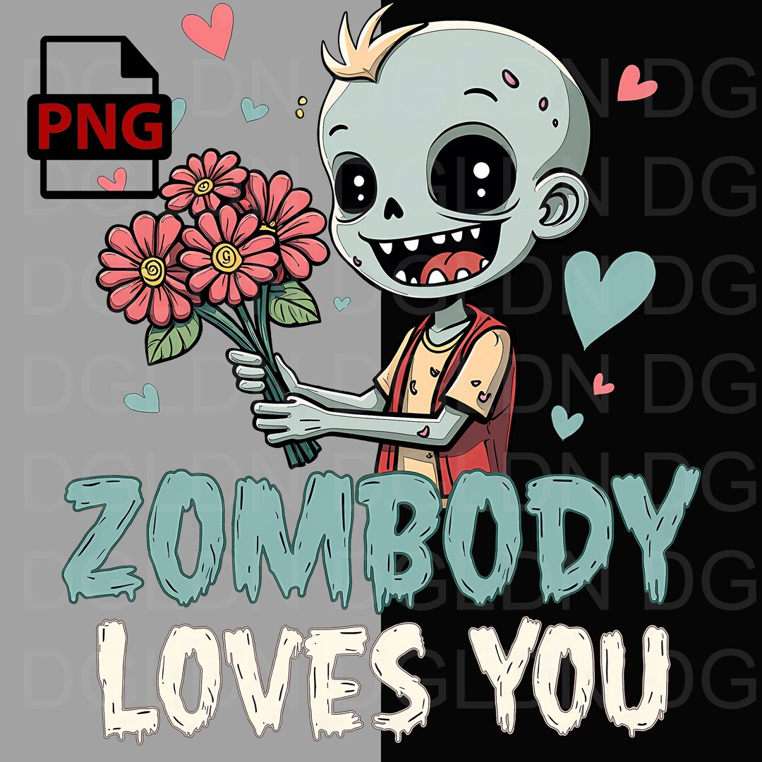 Zombody Loves You Cute Zombie PNG Design Digital Download for T-shirts ...