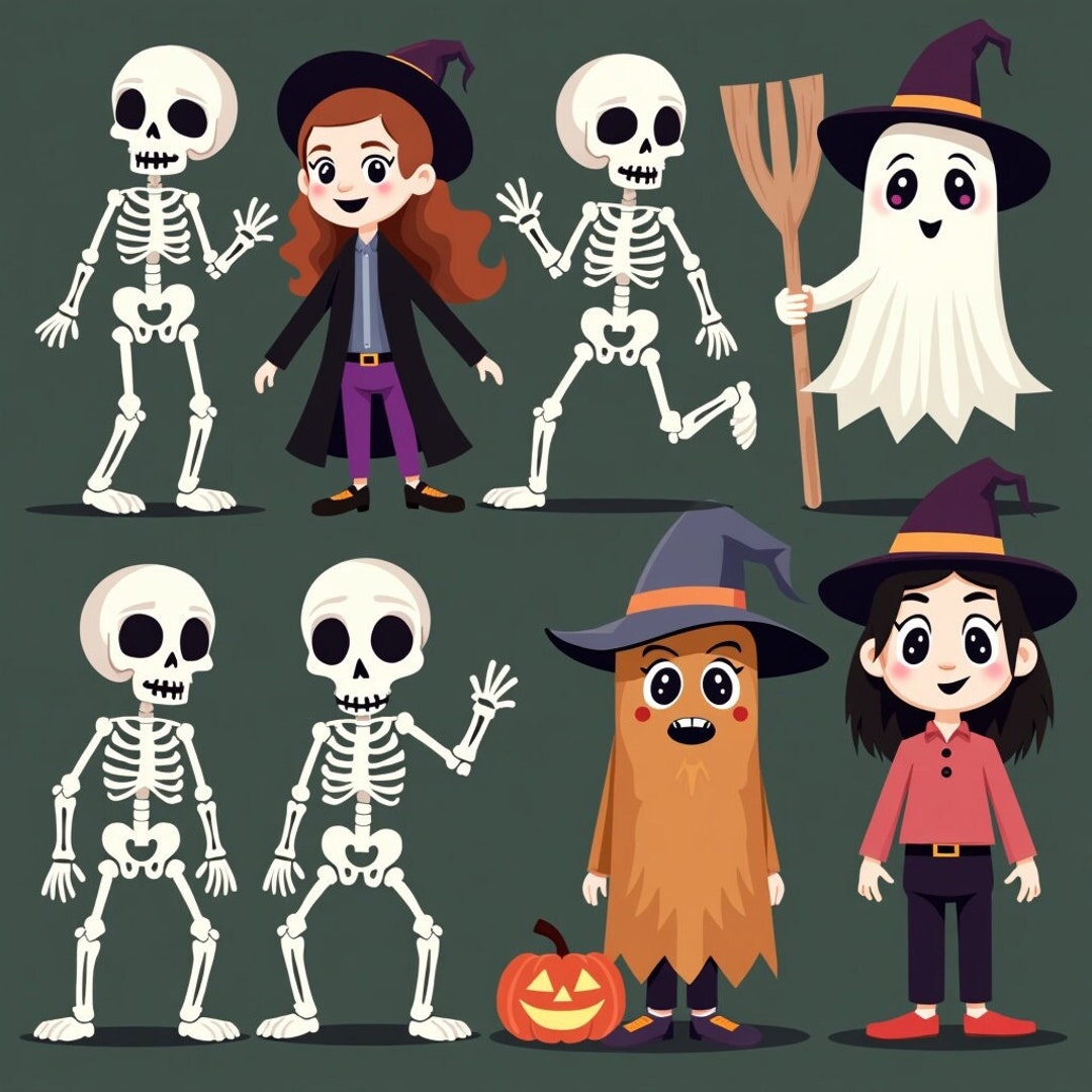 Halloween Clipart Bundle | Cute Witch, Skeleton, and Ghost Characters ...