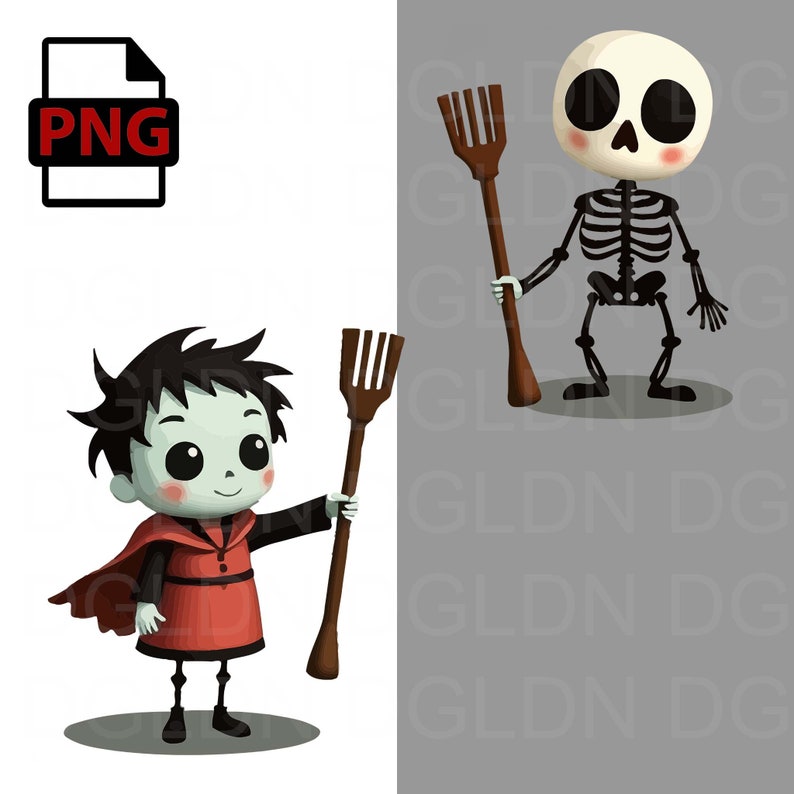 Adorable Halloween Clipart Collection Cute Ghosts, Skeletons, Witches ...