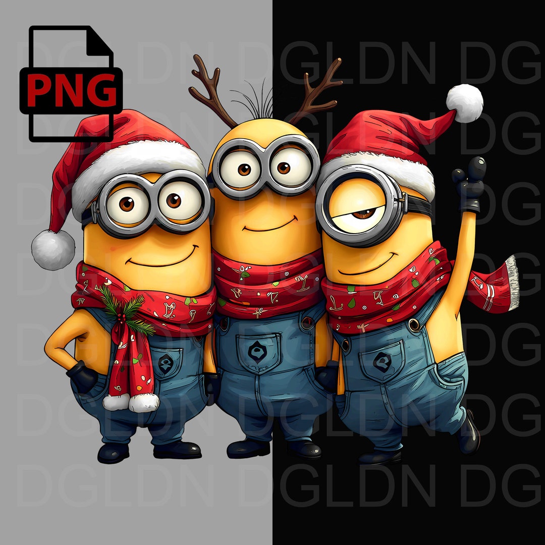 Minions Christmas Trio PNG: Funny Holiday Cartoon (digital Download) - Etsy