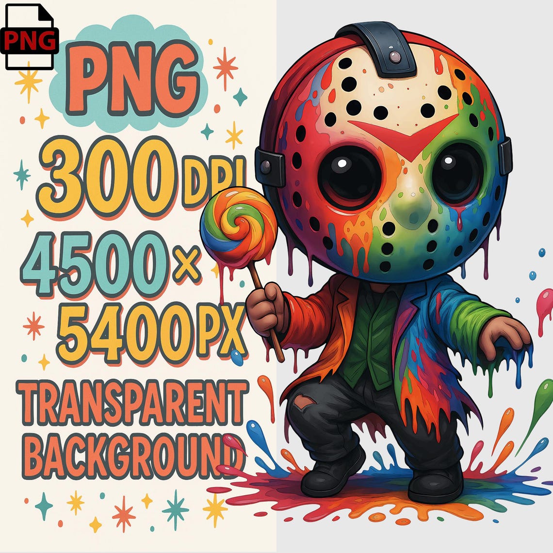 Hockey Mask Slasher Chibi PNG Bundle – 3 Transparent 300 DPI Files ...