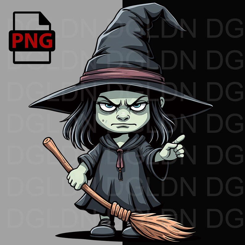 Angry Witch Digital PNG File - Cartoon Halloween Witch Clipart, Instant ...