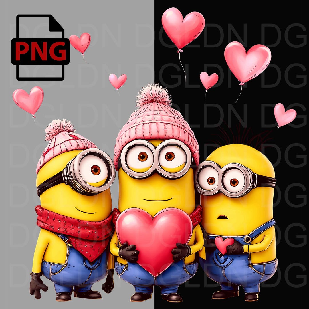 Valentine Day Minion Digital Art PNG | Cute Cartoon Love Clipart for T ...