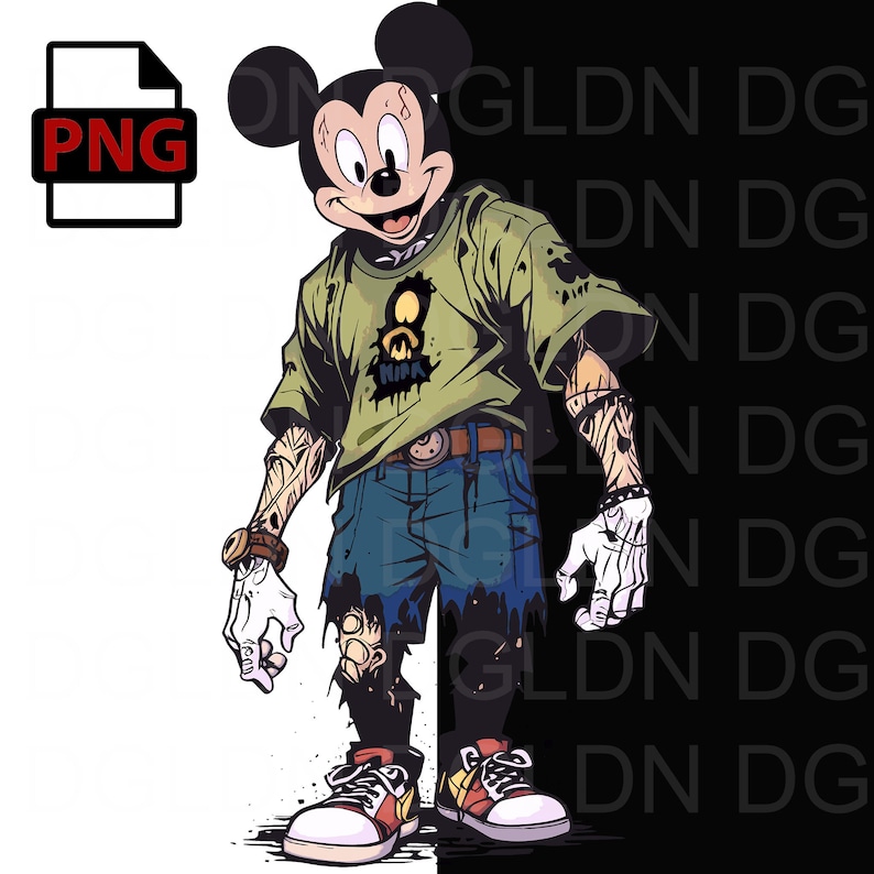 Distressed Mickey Anime PNG Digital Art | Grunge Anime Cartoon ...