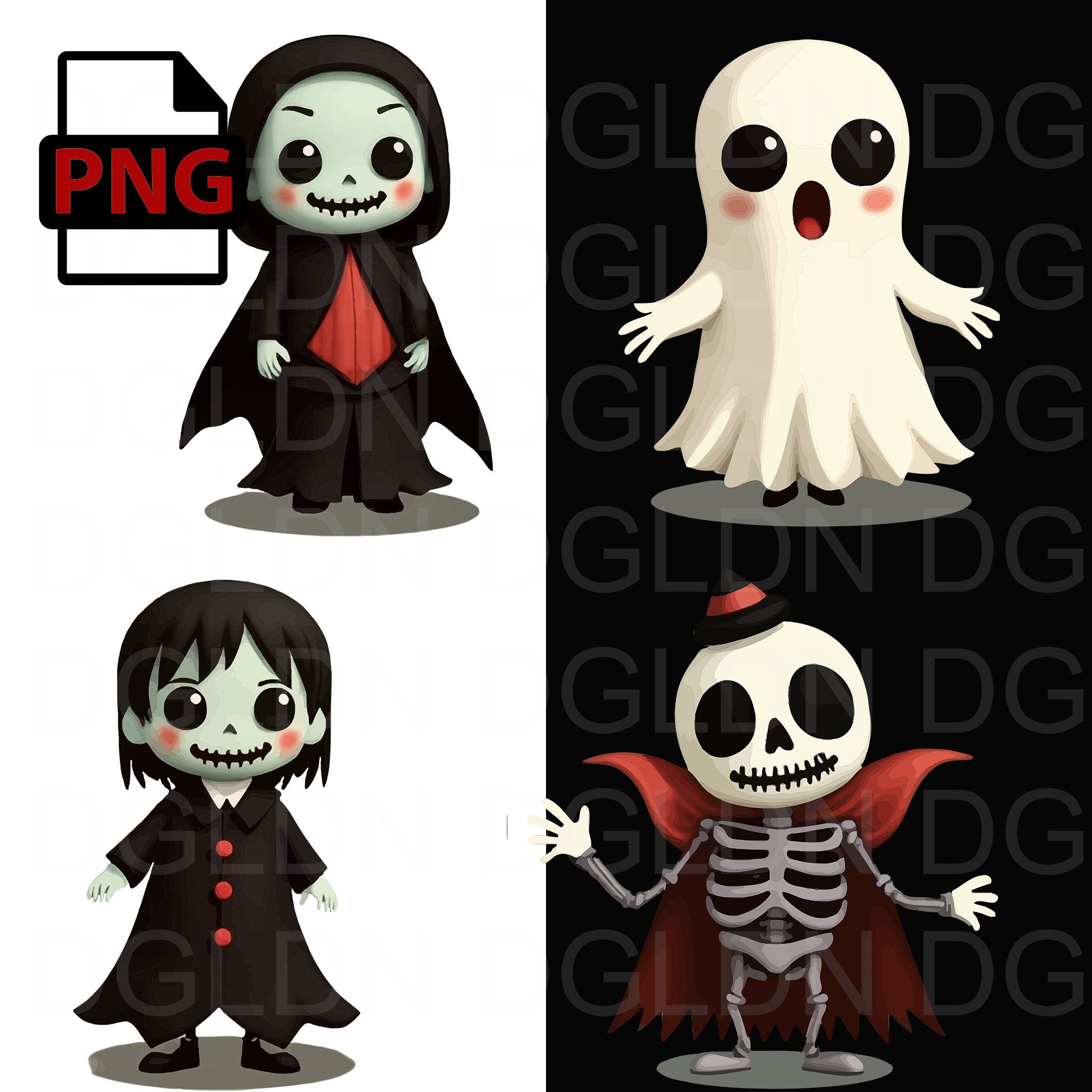 Adorable Halloween Clipart Collection Cute Ghosts, Skeletons, Witches ...