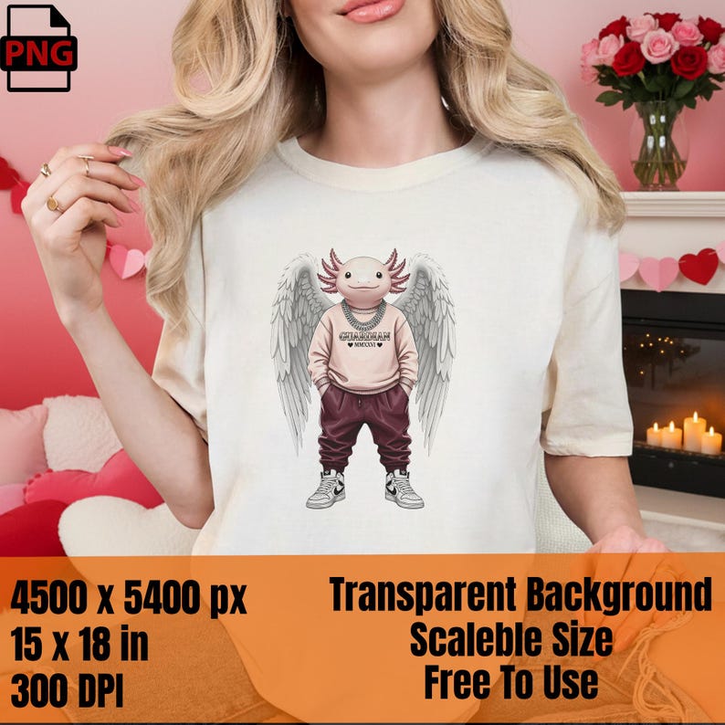 Valentine Axolotl Angel PNG — Kawaii Winged Axolotl Clipart for Shirts ...