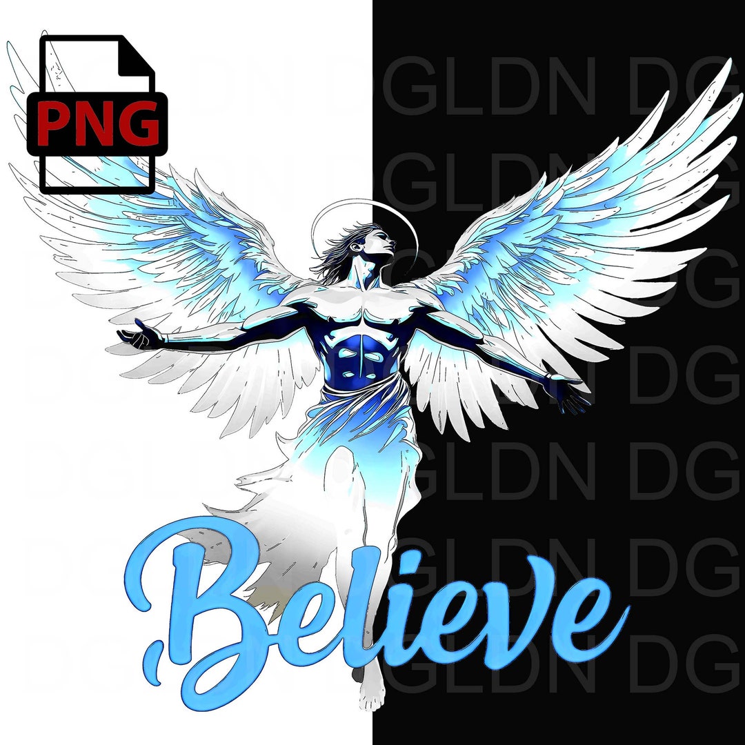 Believe PNG Striking Blue Winged Angel Art Inspirational Art Heavenly ...