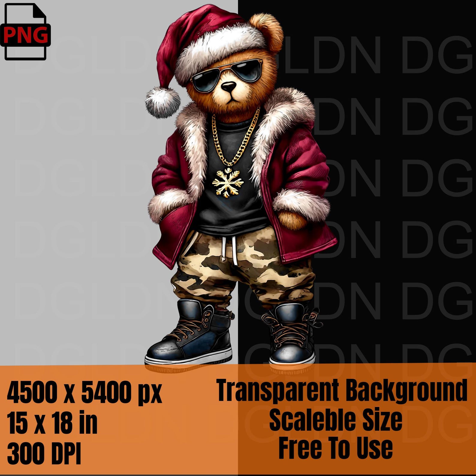 Urban Santa Bear PNG Bundle – Streetwear Christmas Clipart, 3 ...