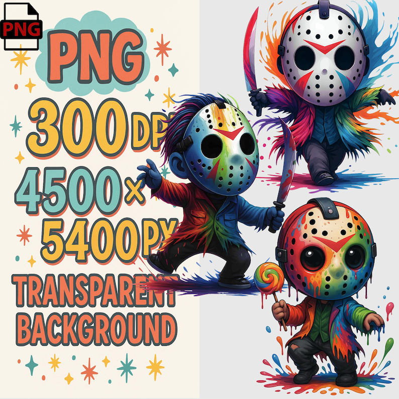 Hockey Mask Slasher Chibi PNG Bundle – 3 Transparent 300 DPI Files ...