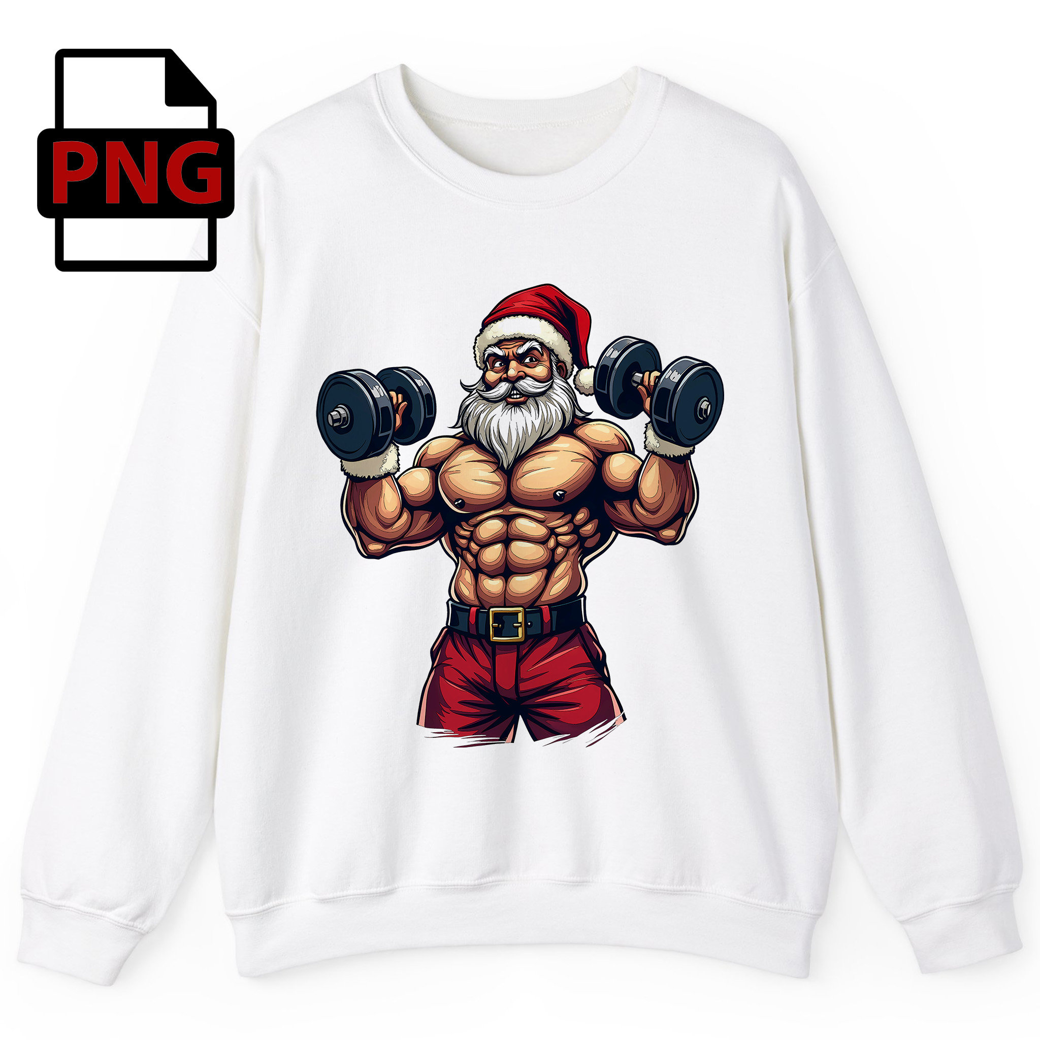 Papá Noel musculoso levantando pesas PNG: diseño divertido de fitness ...