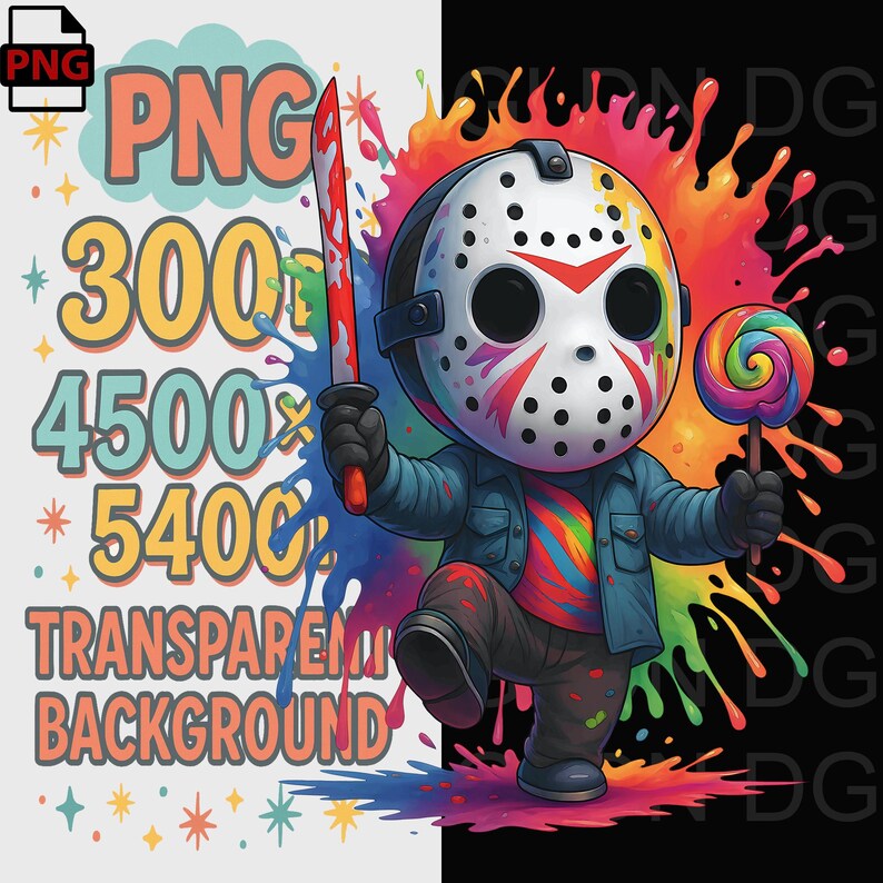 Kawaii Slasher Chibi PNG: Rainbow Splatter Horror Clipart (300 DPI ...