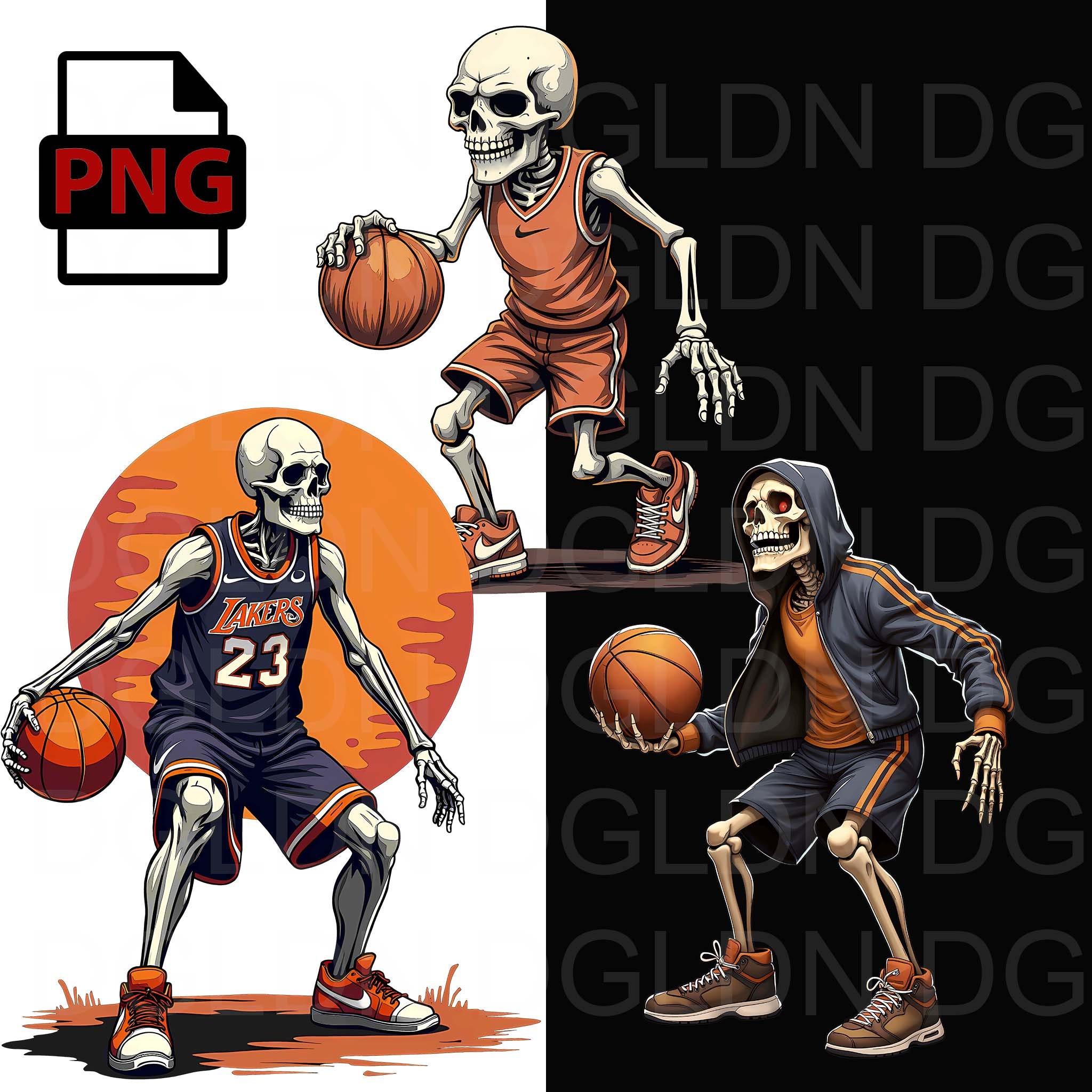 Skeleton Basketball Art PNG | Basketball Skeleton Illustration ...