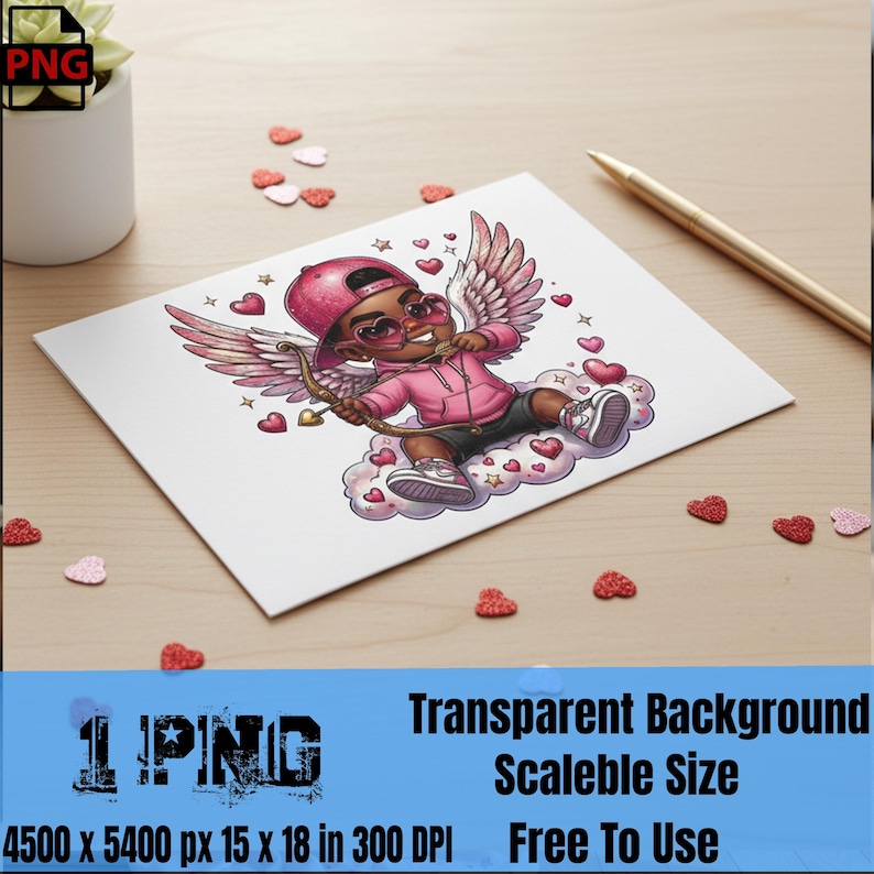 Black Toddler Cupid PNG Bundle | Urban Valentine Clipart | Streetwear ...