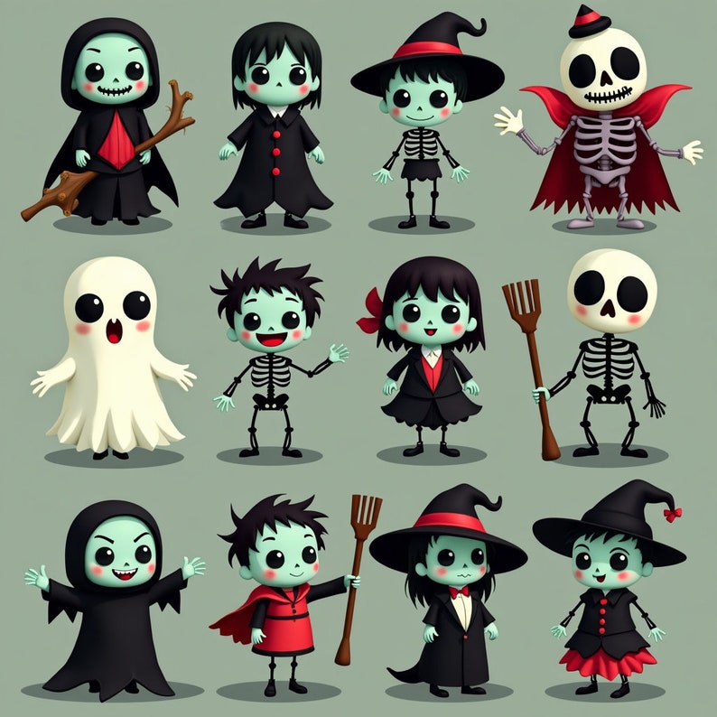 Adorable Halloween Clipart Collection | Cute Ghosts, Skeletons, Witches ...