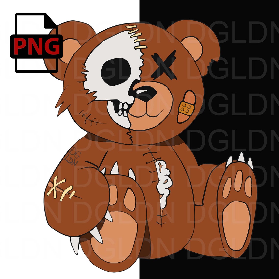 Zombie Teddy Bear Clipart PNG - Spooky Cute Patchwork Bear Design for ...