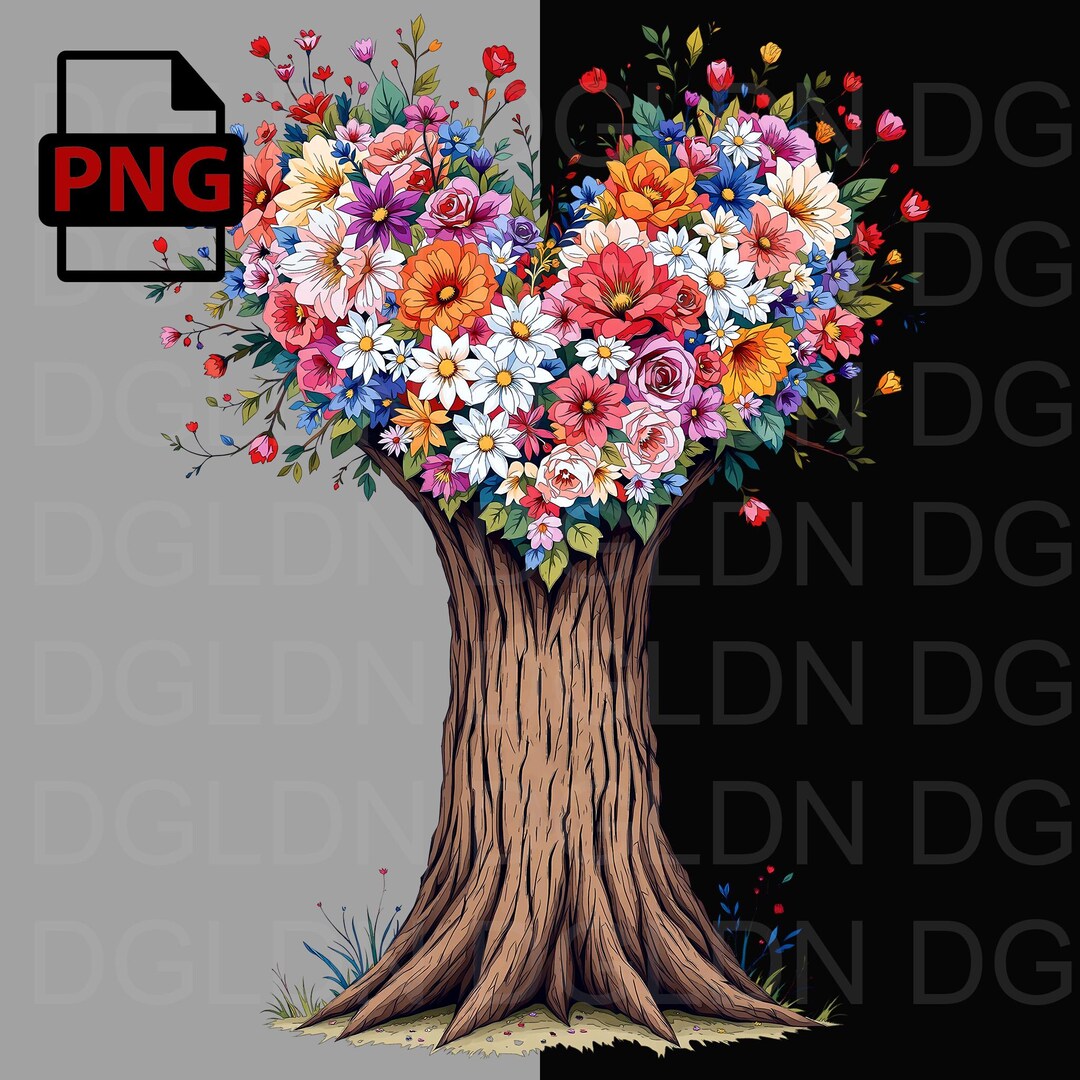 Heart-shaped Floral Tree Digital PNG | Vibrant Flower Tree Design for ...