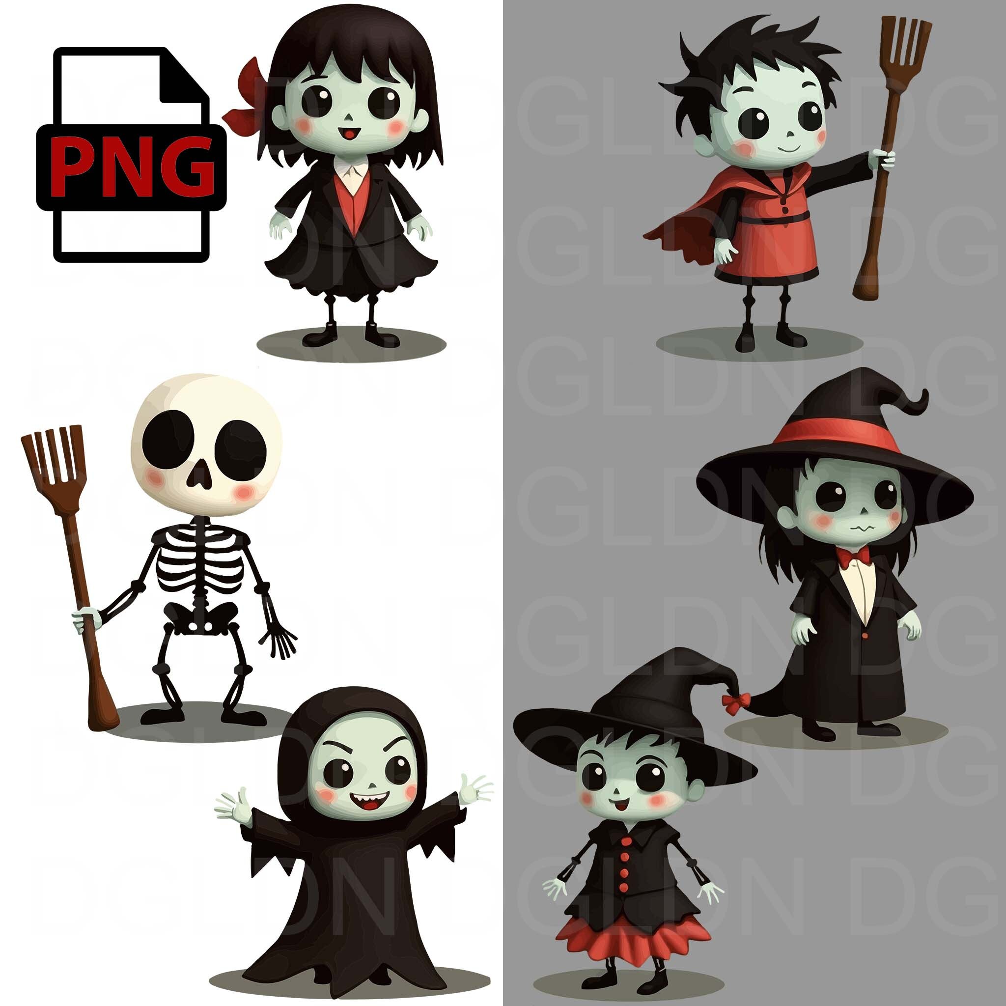 Adorable Halloween Clipart Collection Cute Ghosts, Skeletons, Witches ...