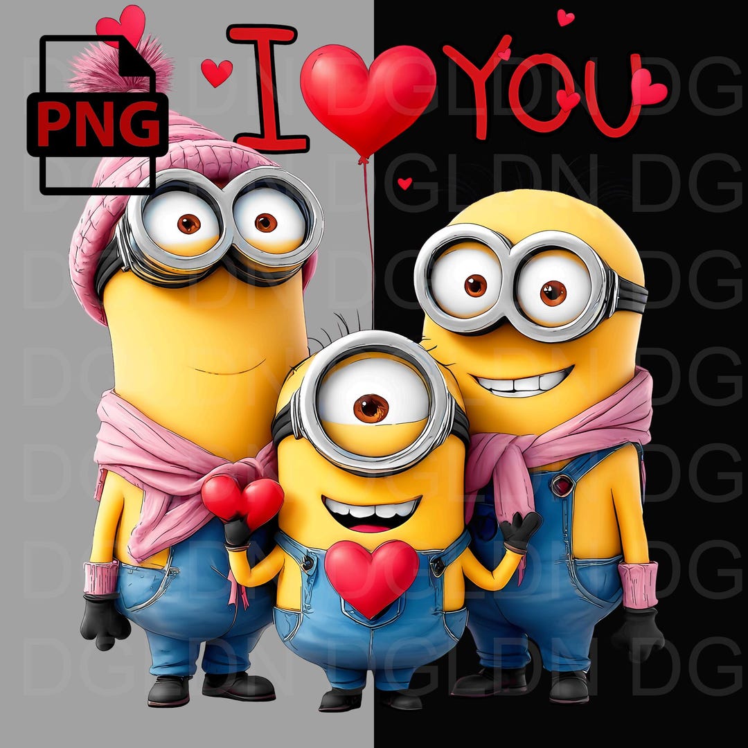 I Love You Minion Family Digital Download PNG, Cute Valentine’s Day ...