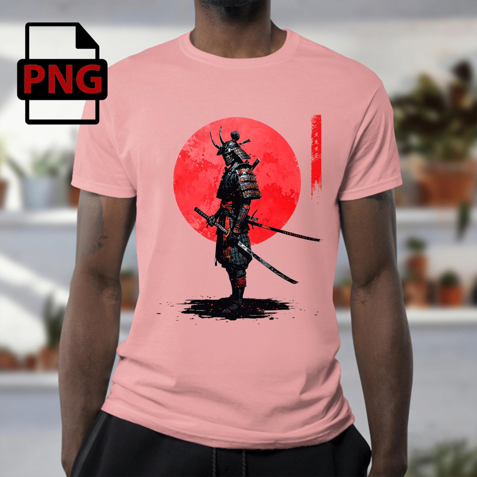 Japanese Samurai Warrior Digital PNG Art | Red Moon Design for T-shirts ...