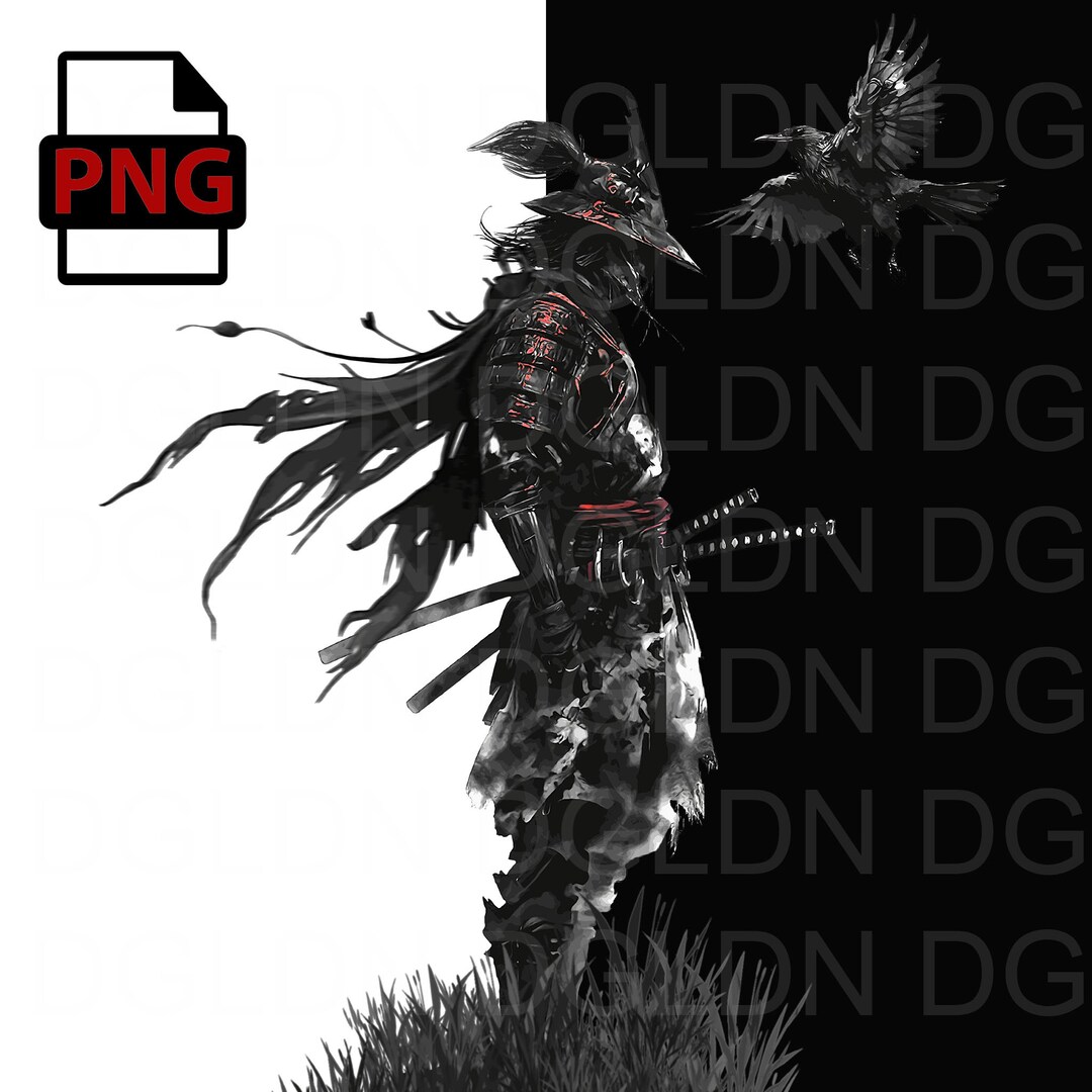 Samurai Warrior With Raven PNG | Japanese Ink Art Digital Download for ...