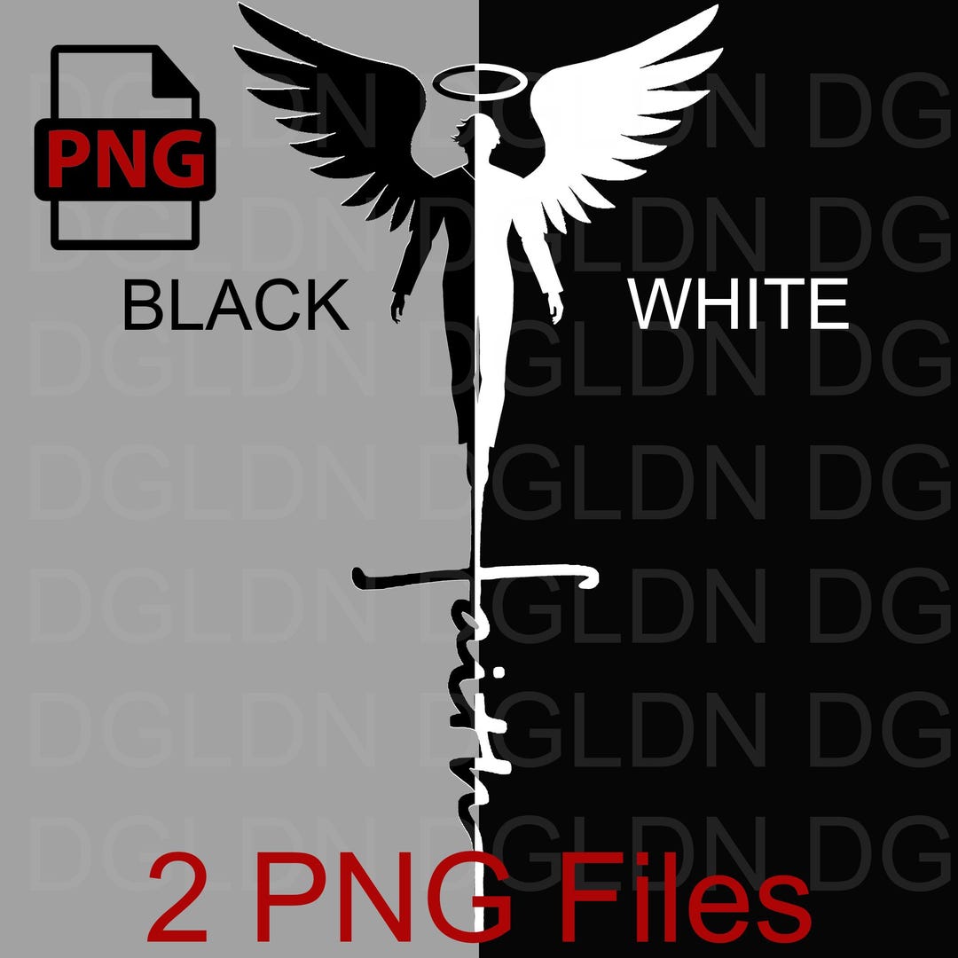 Angel and Faith Split Design PNG – Black and White Digital Download ...