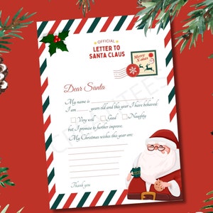 Printable Christmas Wish List, Dear Santa Letter, Instant Download ...