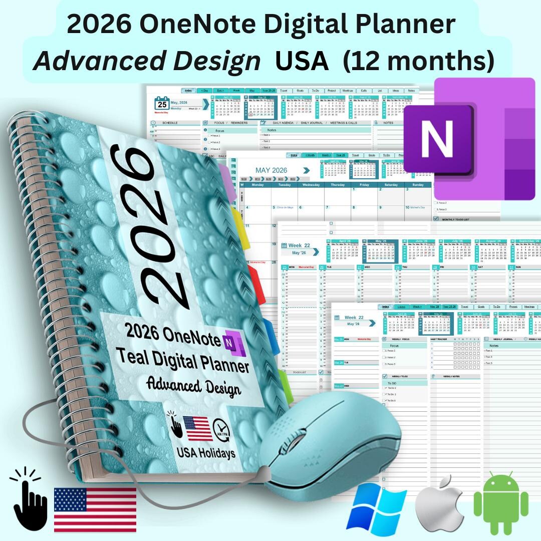 2026 Onenote Digital Onedrive Planner Dated Hyperlinked for Microsoft Windows, Surface, Apple ...
