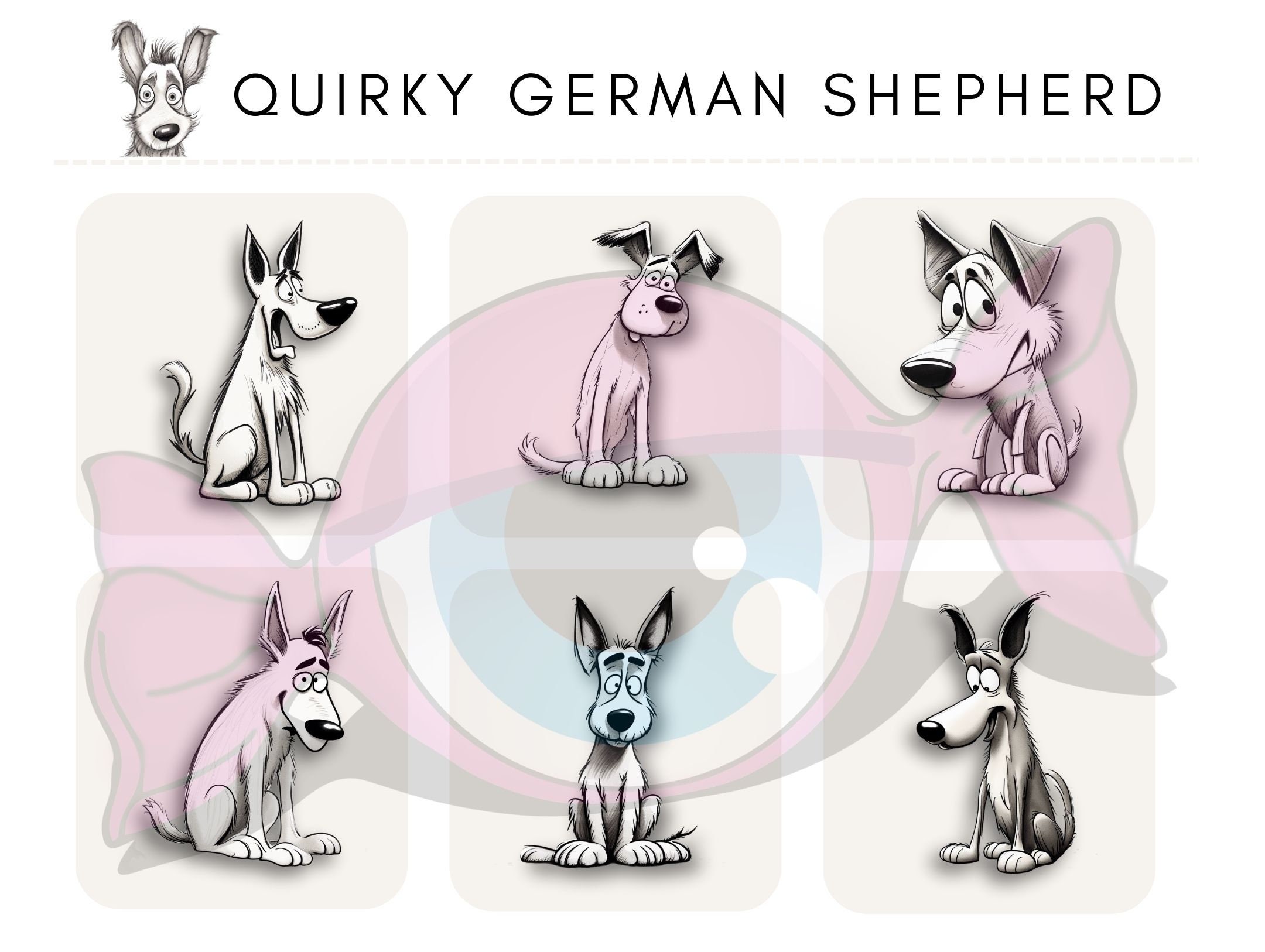 Quirky German Shepherd Clipart | Whimsical Dogs Clip Art | Kawaii Dog ...