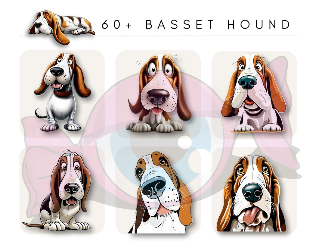 Quirky Basset Hound | Whimsical Basset Clip Art | Kawaii Basset Dog ...
