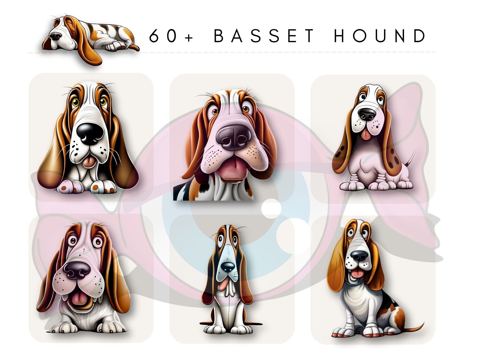 Quirky Basset Hound | Whimsical Basset Clip Art | Kawaii Basset Dog ...