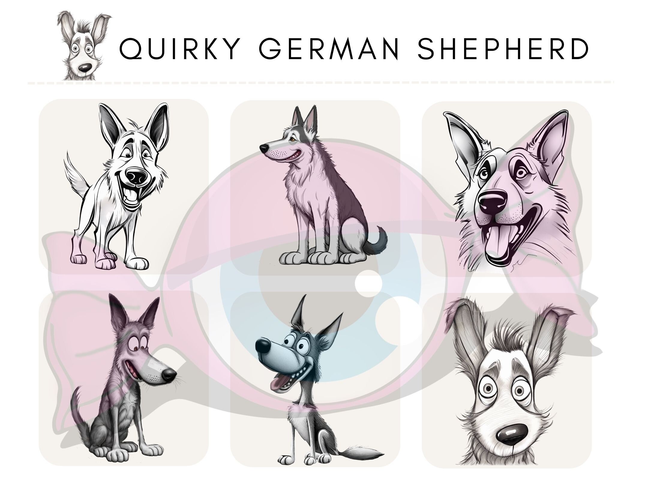Quirky German Shepherd Clipart Whimsical Dogs Clip Art Kawaii Dog Cute ...