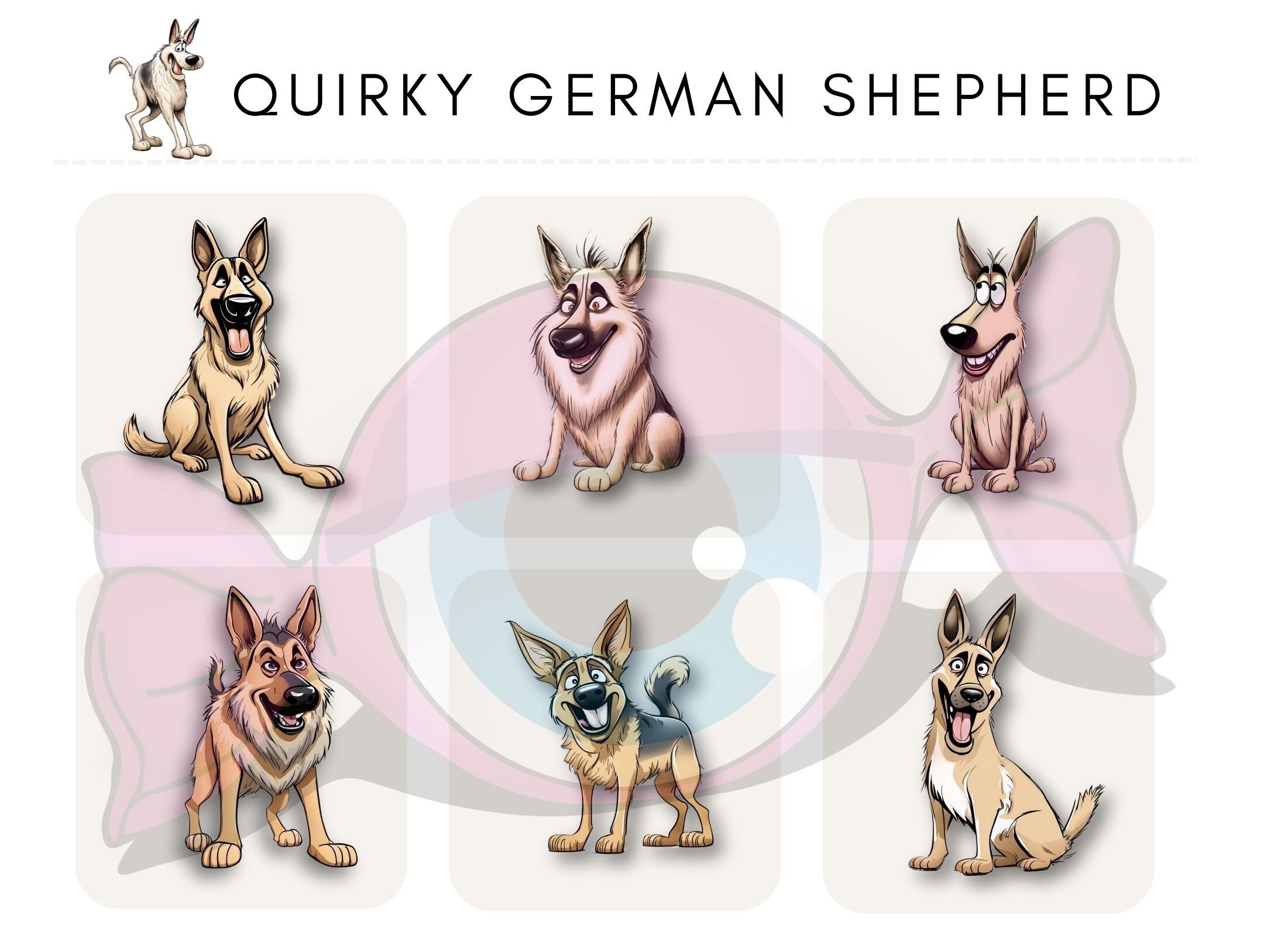 Quirky German Shepherd Clipart | Whimsical Dogs Clip Art | Kawaii Dog ...