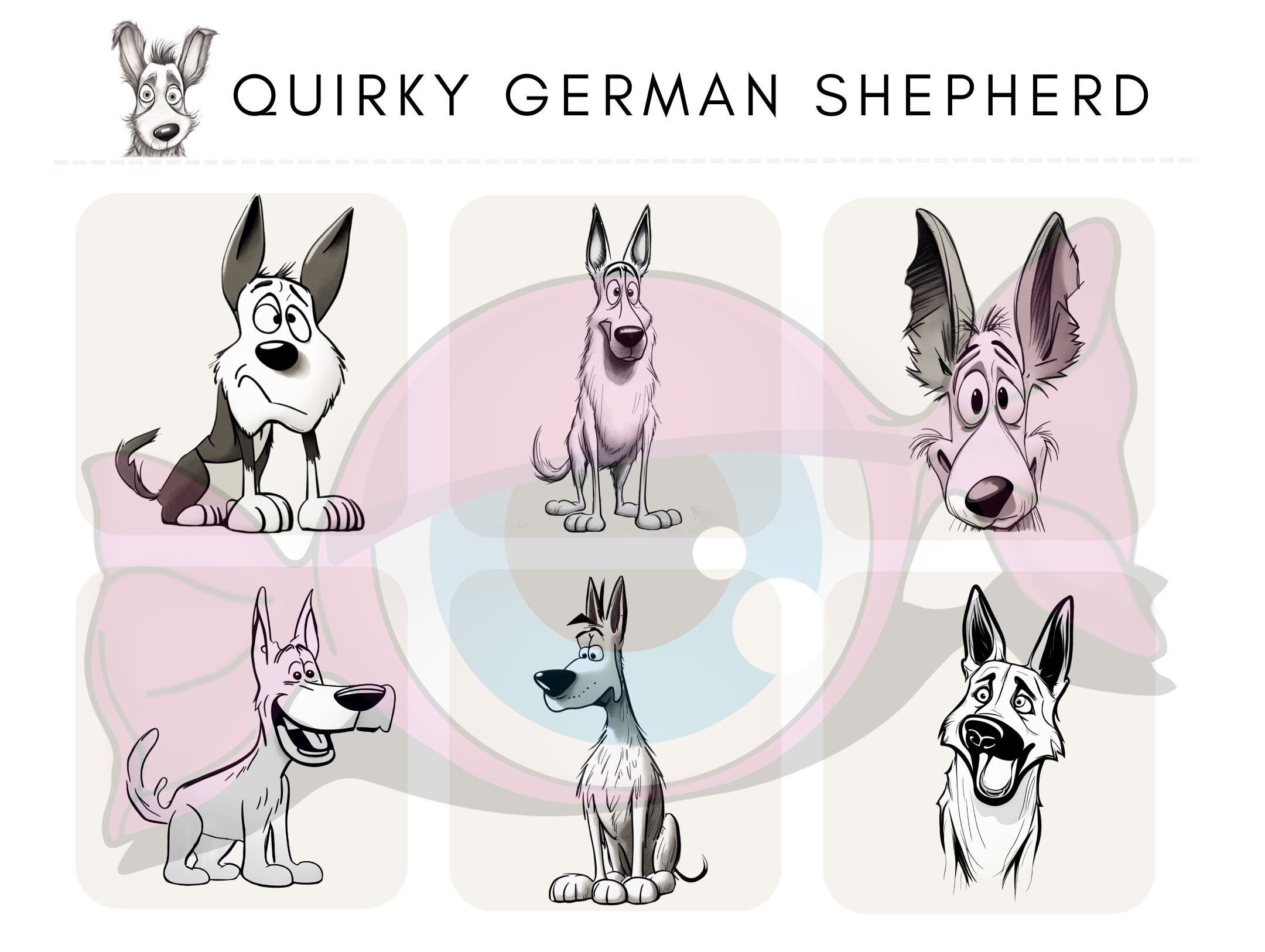 Quirky German Shepherd Clipart | Whimsical Dogs Clip Art | Kawaii Dog ...