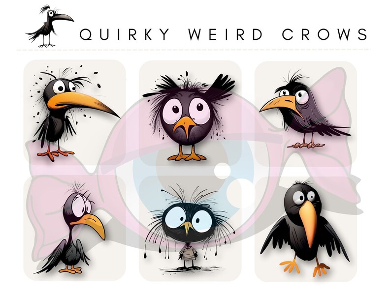 Quirky Crows Clipart | Whimsical Crows Clip Art | Kawaii Crow | Cute ...