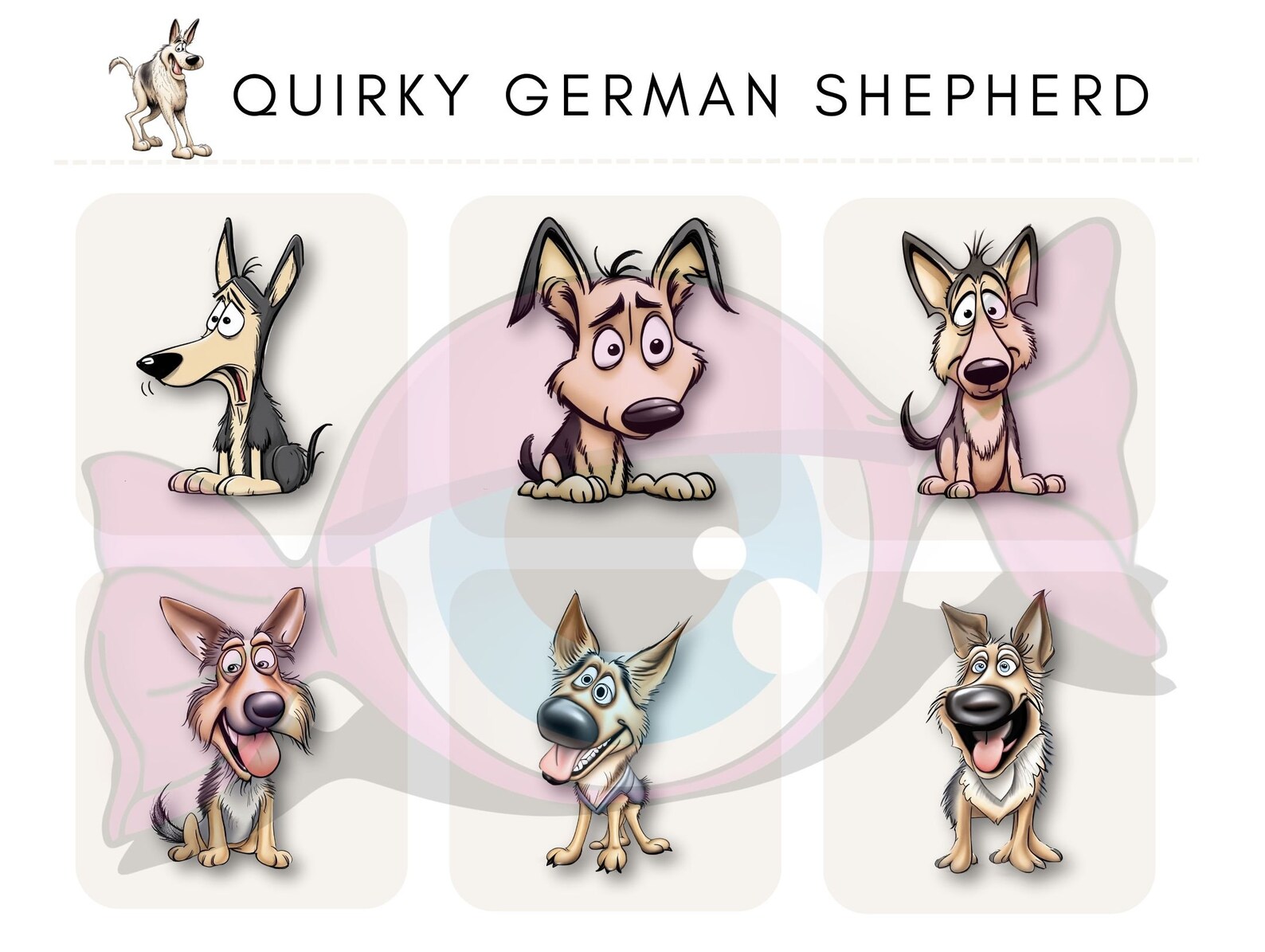 Quirky German Shepherd Clipart | Whimsical Dogs Clip Art | Kawaii Dog ...